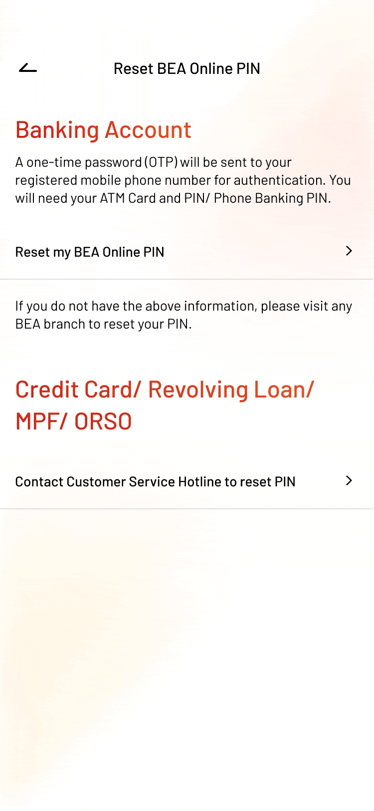 BEA Mobile - Reset PIN