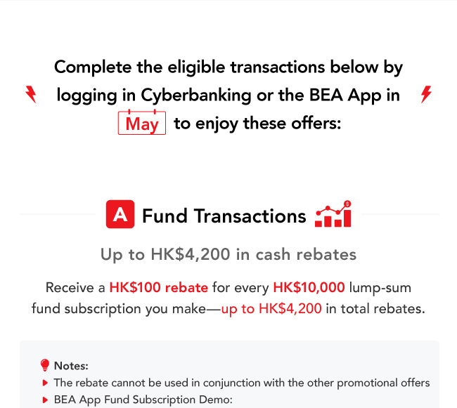 Double Offers on Financial Transactions Up to HK$5,000 Rebates (May)